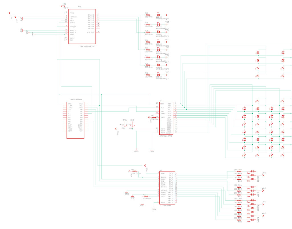 SPI communication with multiple LED driver chips MAX7221 + TLC5940 + TPIC6B595 - LEDs and ...