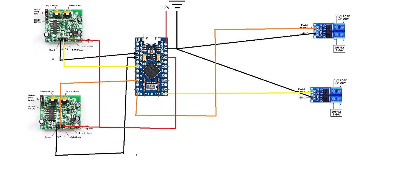 2 pir sensors and 2 mosfets - Programming - Arduino Forum