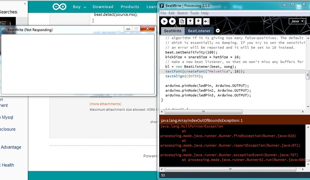 BeatWrite program seizure and error (instructables how to make leds flash to... - Interfacing w ...