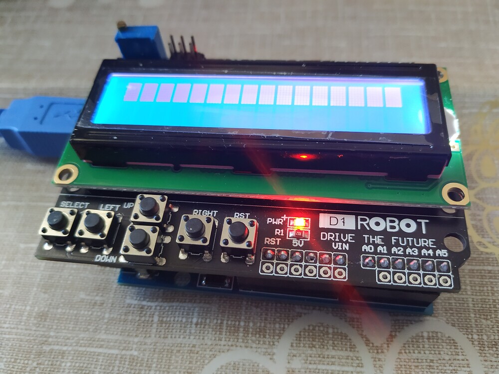 Arduino LCD 2x16 BL Shield displaying only boxes on top row. - Displays - Arduino Forum