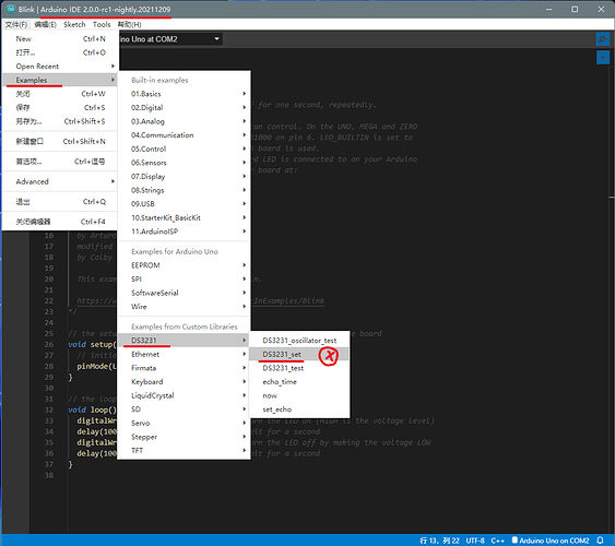 DS3231 of example frome custom libraries is not open - IDE 2.x - Arduino Forum