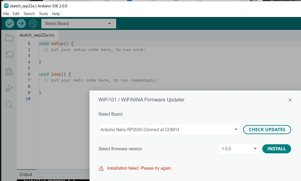 Trying to upgrade the modem to 1.5.0 - Nano RP2040 Connect - Arduino Forum