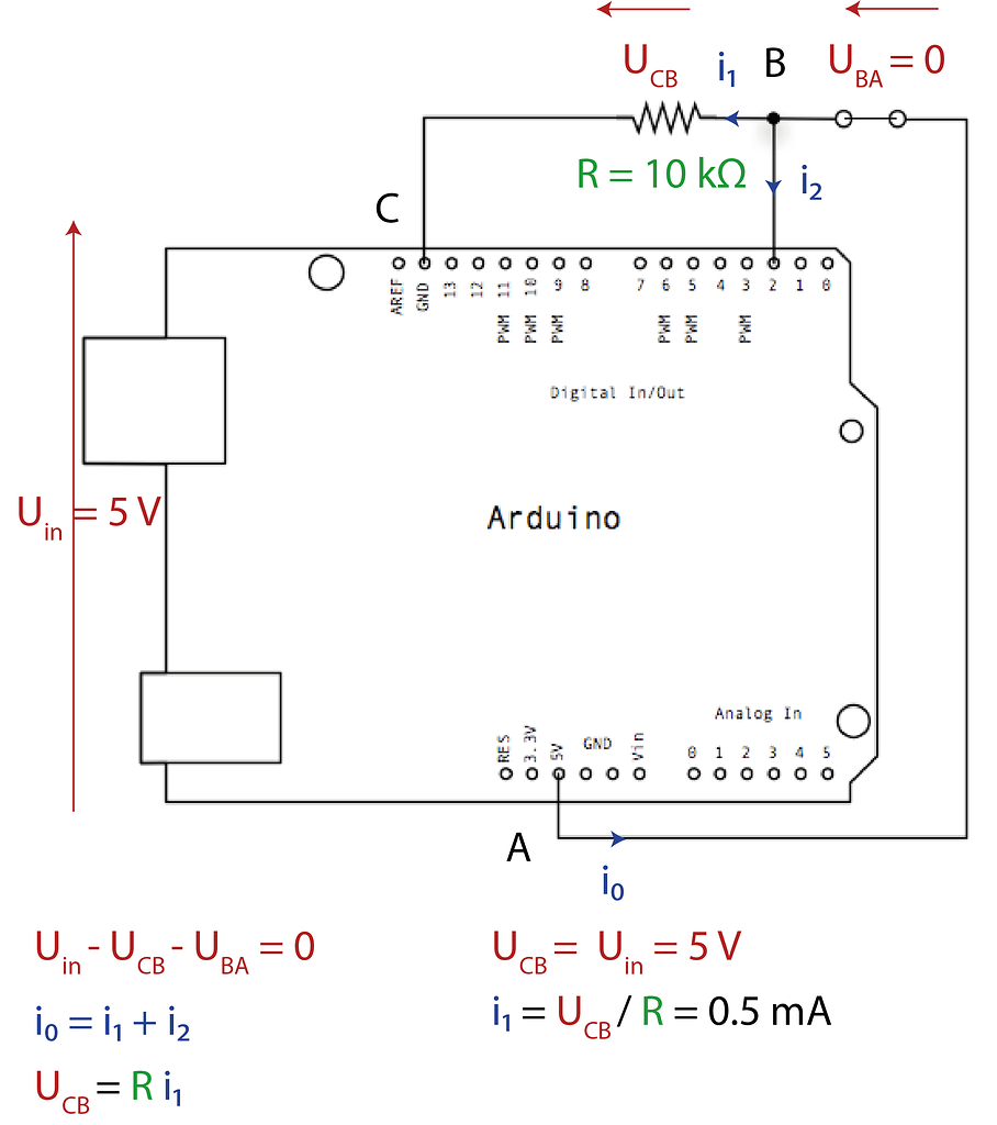 Button example on Arduino Uno: troubles applying basic laws - General ...