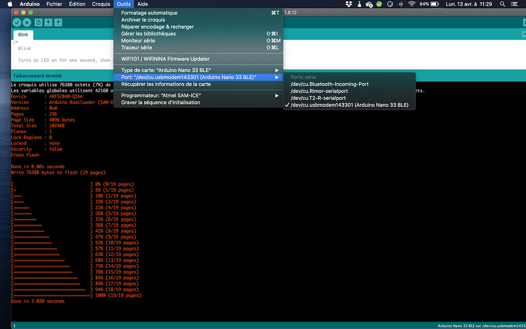 Upload problem with nano sense - Nano 33 BLE Sense - Arduino Forum