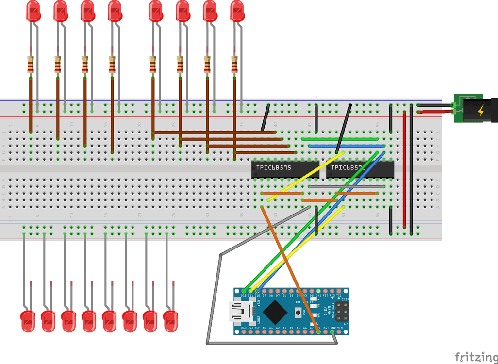 Arduino nano and TPIC6B595 x2 - LEDs and Multiplexing - Arduino Forum