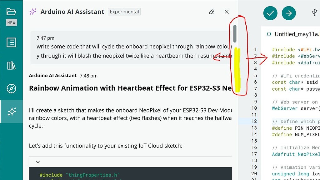 AI assistant window pane width? - Cloud Editor - Arduino Forum