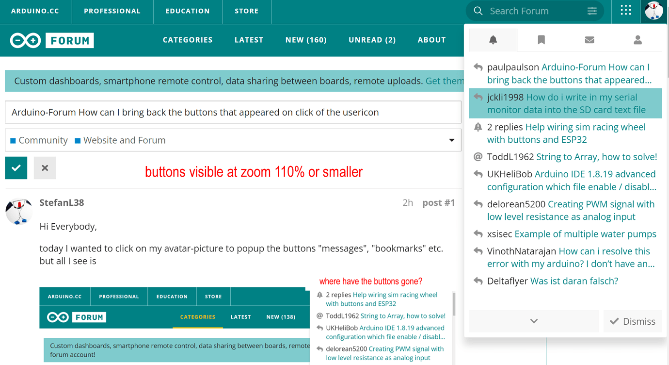 Arduino-Forum html-rendering-problem at high zooming - How can I bring back the buttons that ...