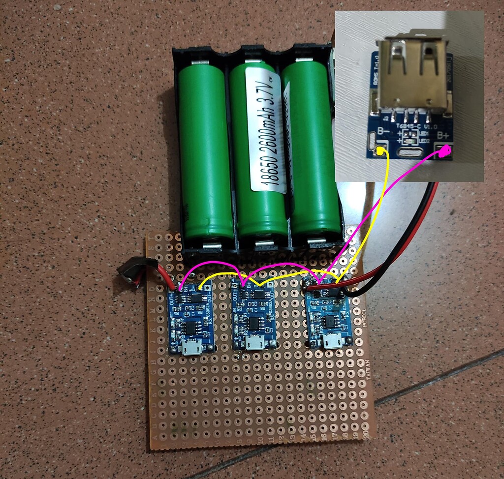 How to connect 18560 + tp4056 battery circuit to step up - General ...