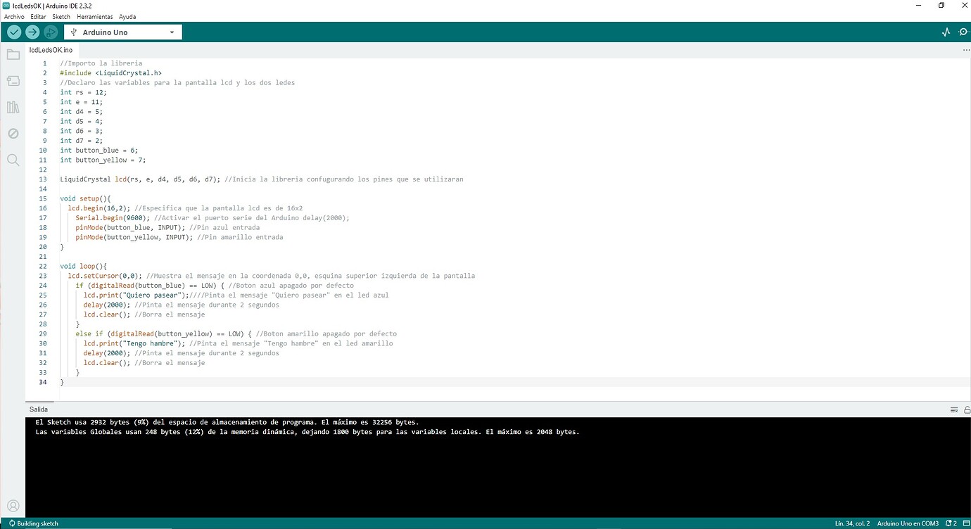 LCD, pulsadores y leds - Hardware - Arduino Forum