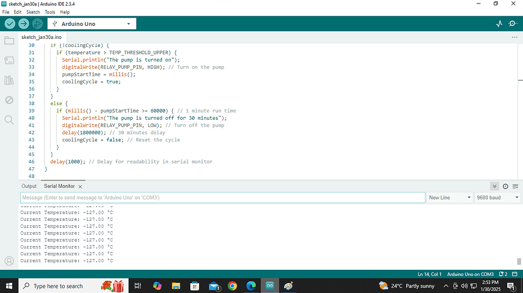 I am facing problem with DS18B20 Sensor project and water pump with reley, Some images and SS ...
