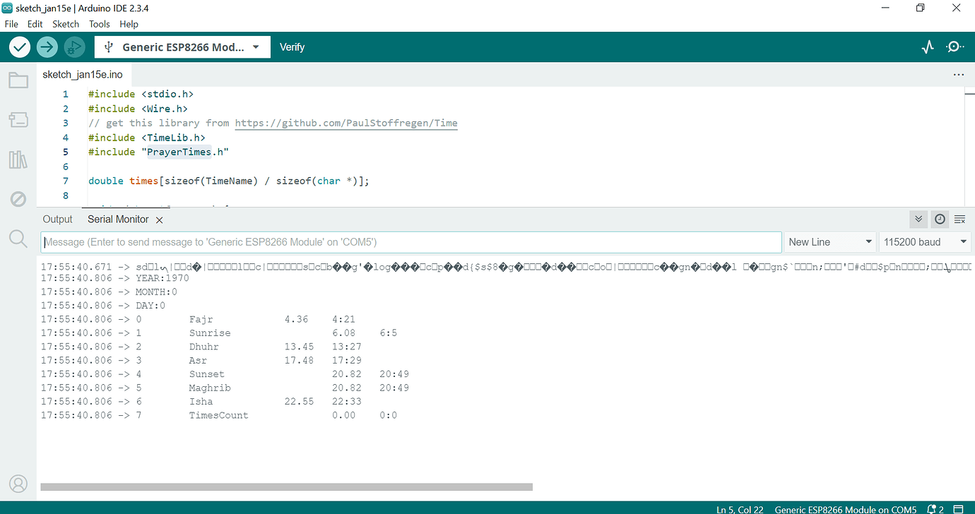 How to use lib prayer time with esp32 - Programming - Arduino Forum
