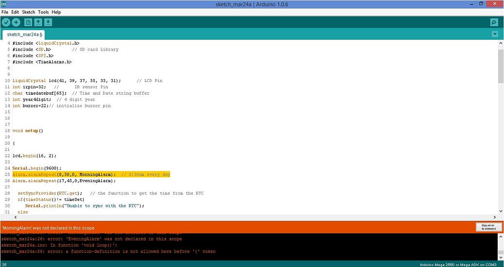 Problem in defining the time alarm - Programming - Arduino Forum