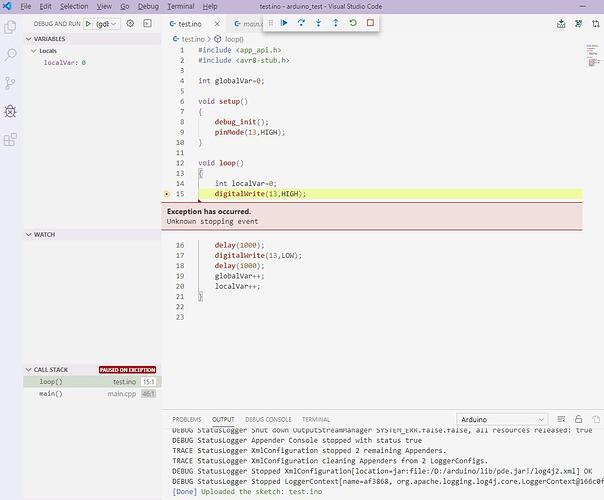 “Exception has occurred” when debugging arduino uno using avr-debug ...