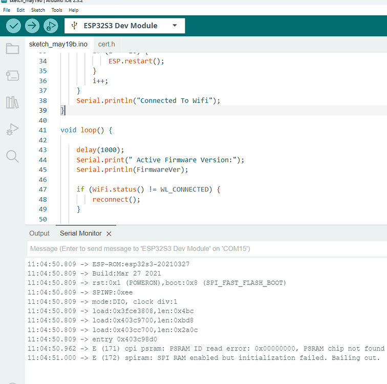 E (177) opi psram: PSRAM ID read error: 0x00000000, PSRAM chip not ...