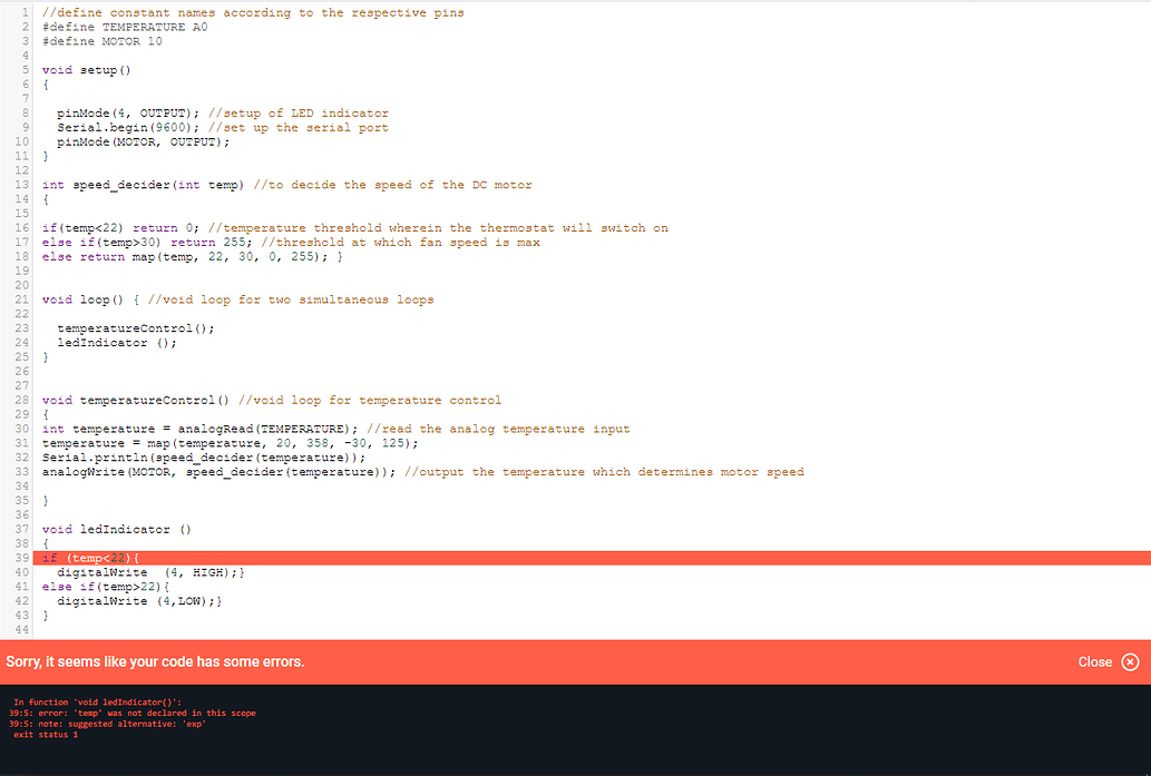 I am unable to use this LED as an indicator for when the temperature ...