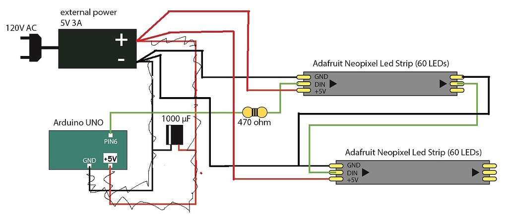 Multiple Led Strips Hooking Up Power General Guidance Arduino Forum
