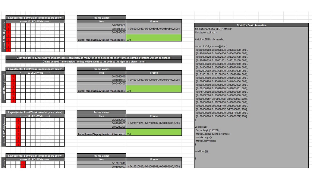 Arduino Uno R4 Wifi Led Matrix Animation Helper Excel Tool Leds And Multiplexing Arduino Forum