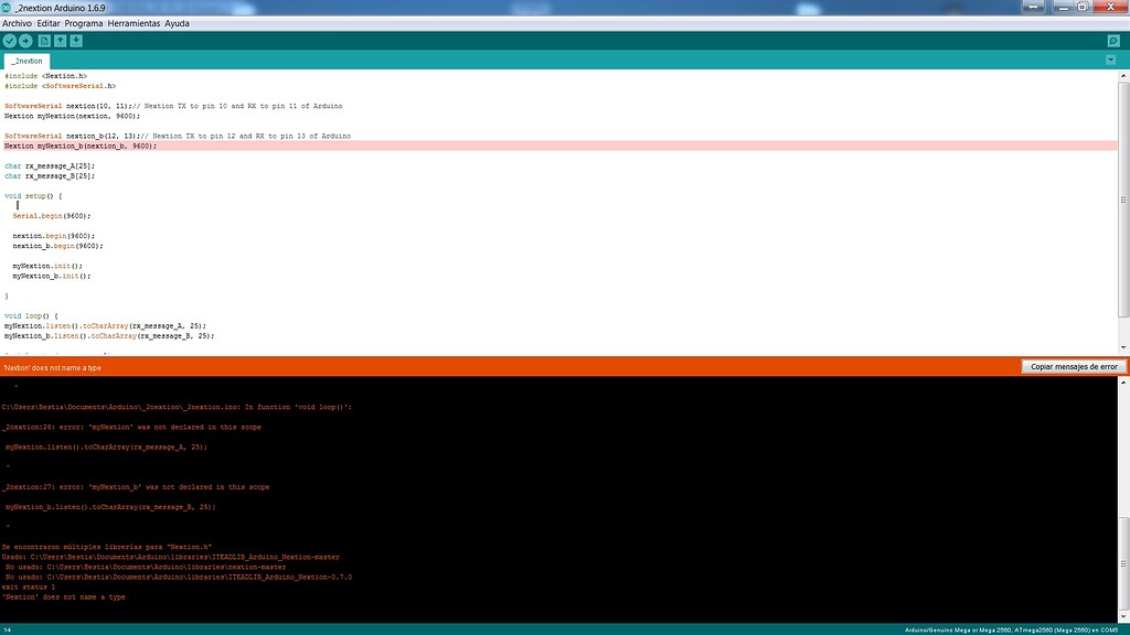 Error al conectar 2 pantallas Nextion TFT en arduino MEGA 2560 - Software - Arduino Forum