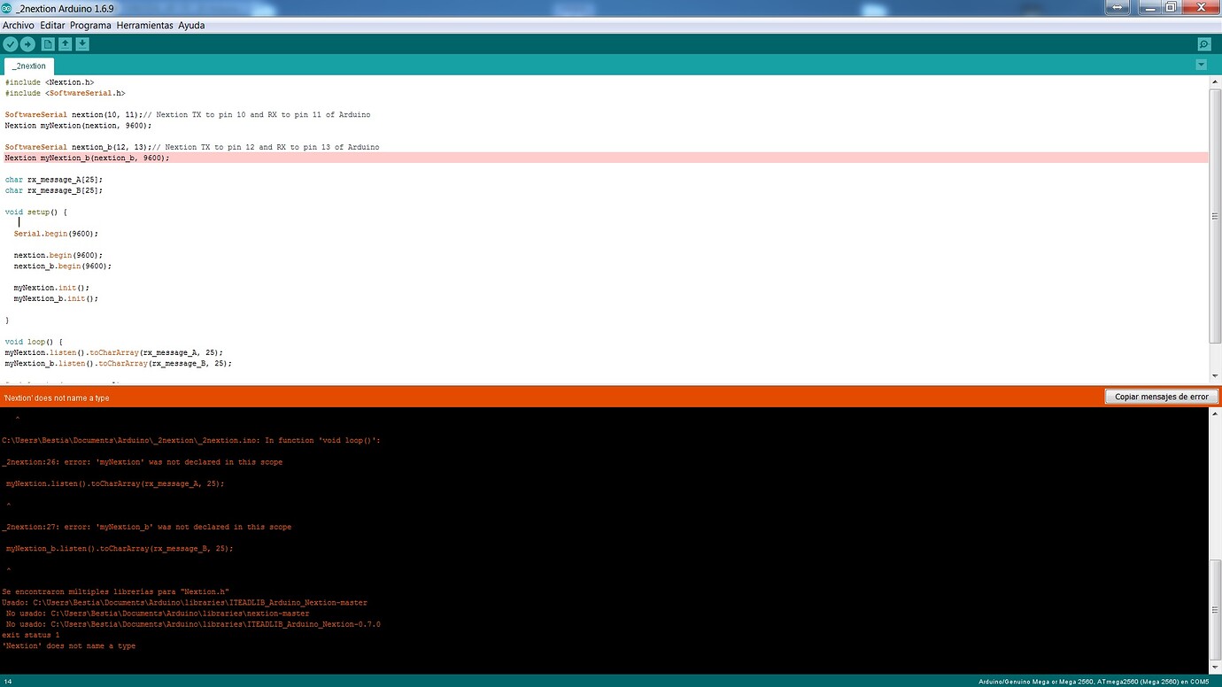 Error al conectar 2 pantallas Nextion TFT en arduino MEGA 2560 - Software - Arduino Forum