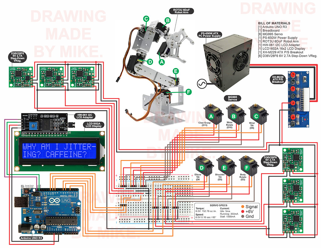 6 Servos for a Robot Arm jittering like crazy! Can someone please help? - Robotics - Arduino Forum