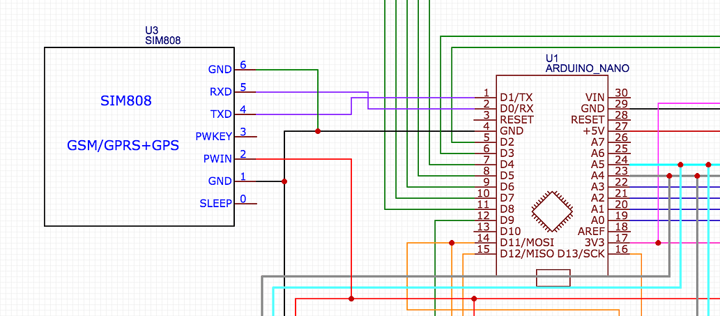How am I supposed wire the [SLEEP] and [PWKEY] pin from SIM808 onto Arduino Nano - Networking ...