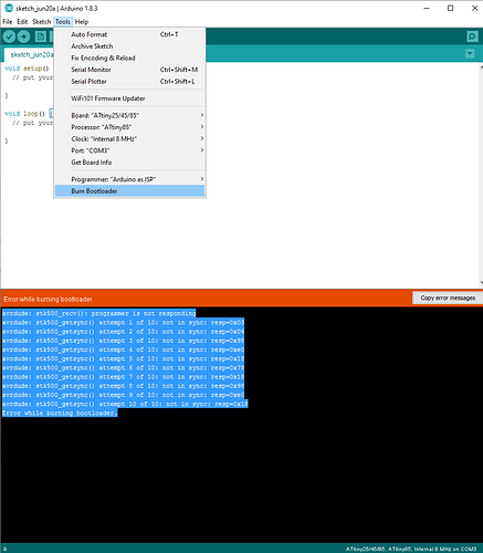 AtTiny 85 Bootloader FAIL - 3rd Party Boards - Arduino Forum