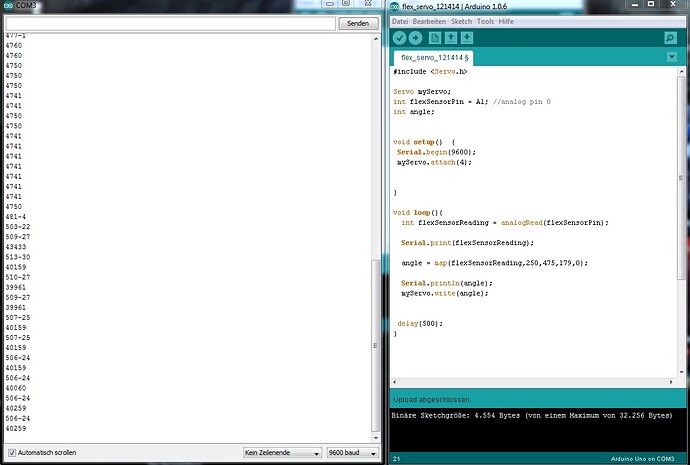 Flex sensor Servo Versuch - Deutsch - Arduino Forum