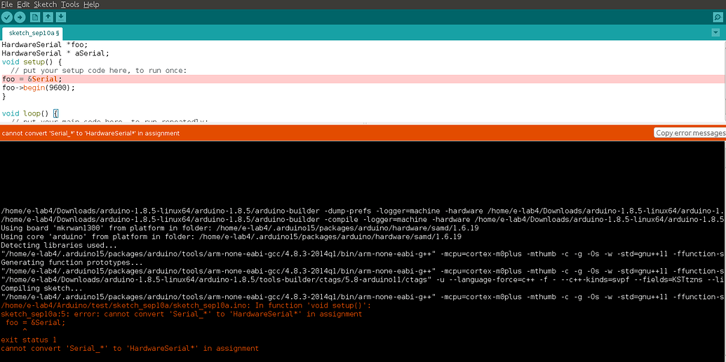 Cannont convert 'Serial_*' to 'HardwareSerial_*' in assignment - Zero - Arduino Forum