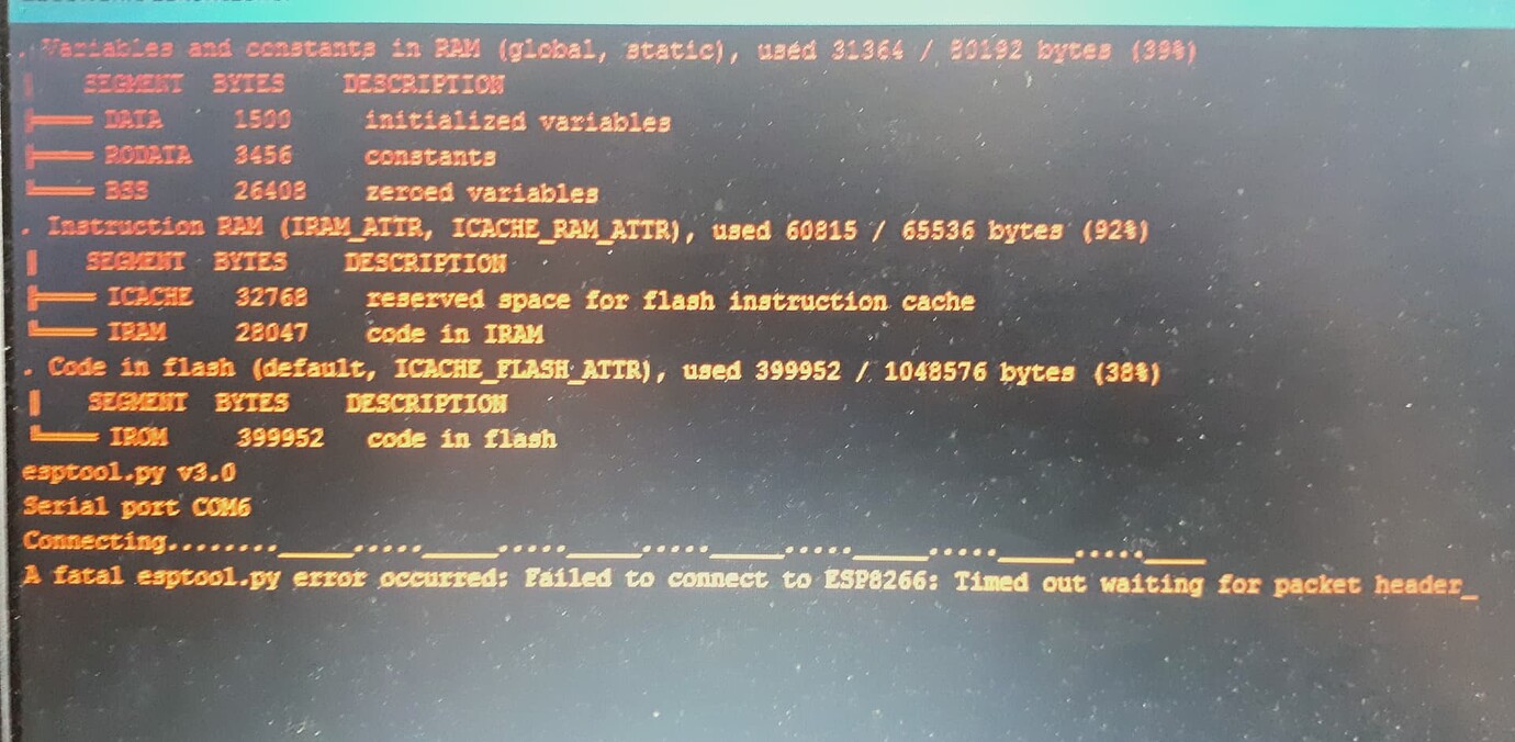 A Fatal Esptool Py Error Occurred Failed To Connect To Esp8266 Timed Out Waiting For Packet