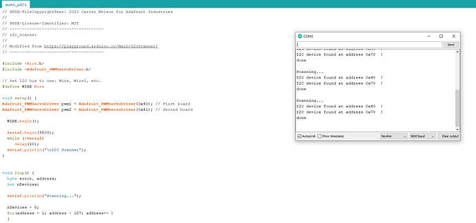 Trouble using linked PCA9685 boards - Robotics - Arduino Forum