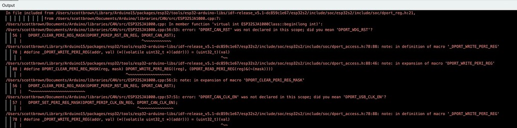 Error Using The Can Library With Esp32s2 Dev Module 3rd Party Boards Arduino Forum
