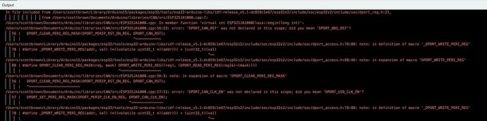 Error using the CAN library with ESP32S2 Dev Module - 3rd Party Boards - Arduino Forum