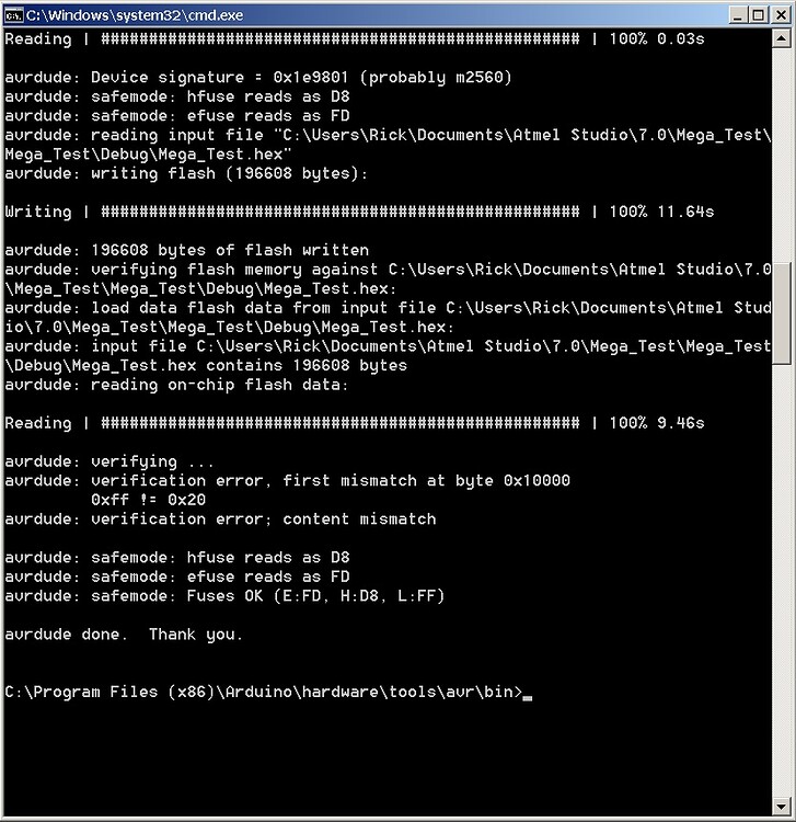Mega 2560 verify error at byte 0x10000 when uploading - Programming ...