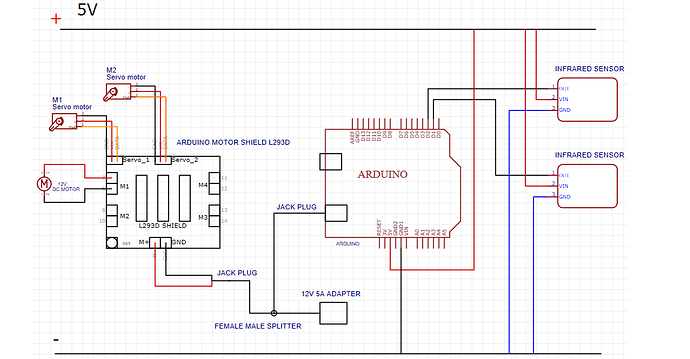 Controlling a 12V motor, 2 servo motors and 2 IR sensors with an ...