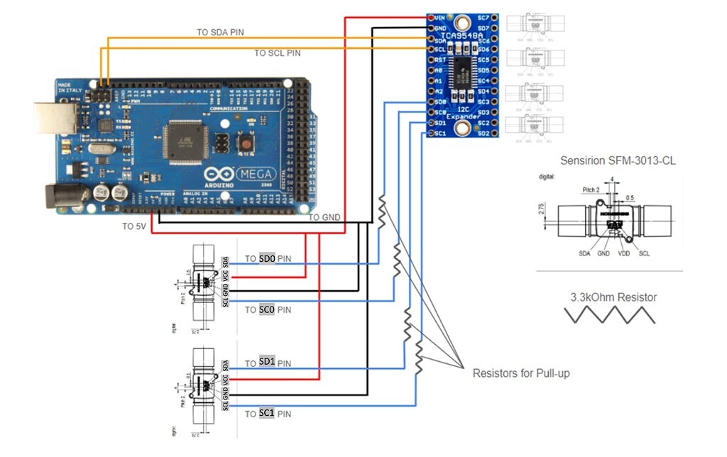 Connecting 6 Sensirion Sfm3013 Sensors To Arduino Mega General Guidance Arduino Forum
