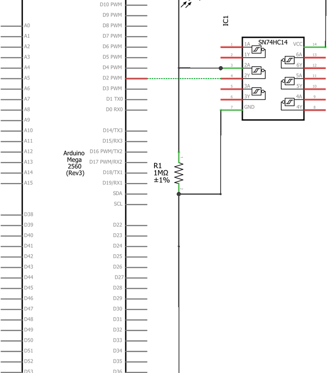 Photodiode with Schmitt Trigger generating unwanted interrupts - General Guidance - Arduino Forum