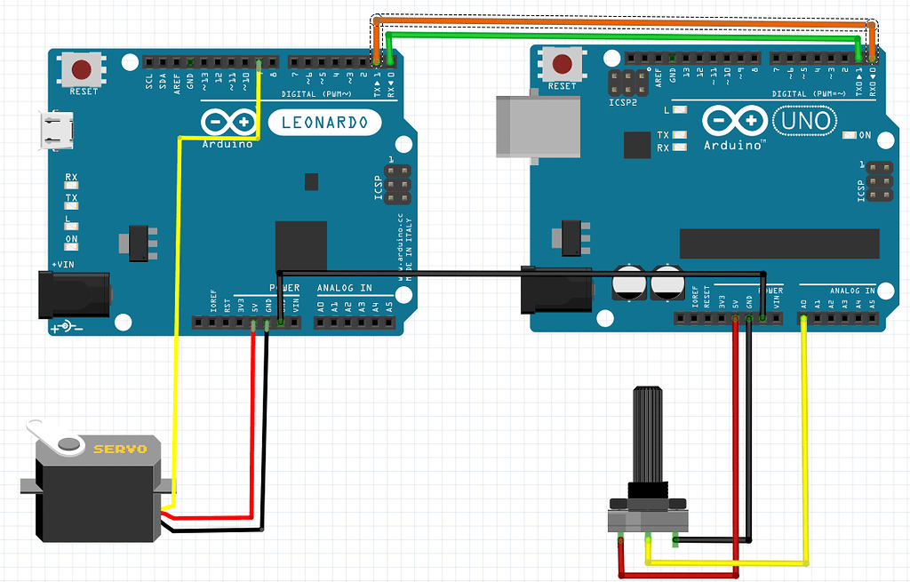 UART Serial Communication Between UNO and Leonardo for Controlling Servo With Potentiometer ...
