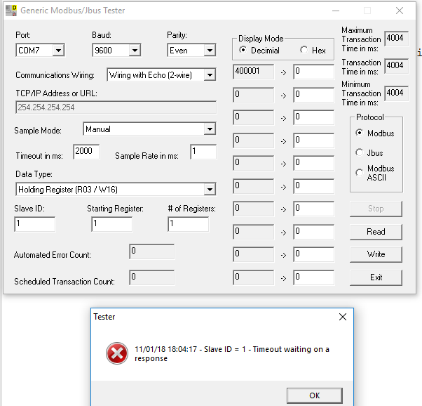 [solved] Modbus Timeout Arduino Nano With Max485 As Slave Pc As Master General Electronics
