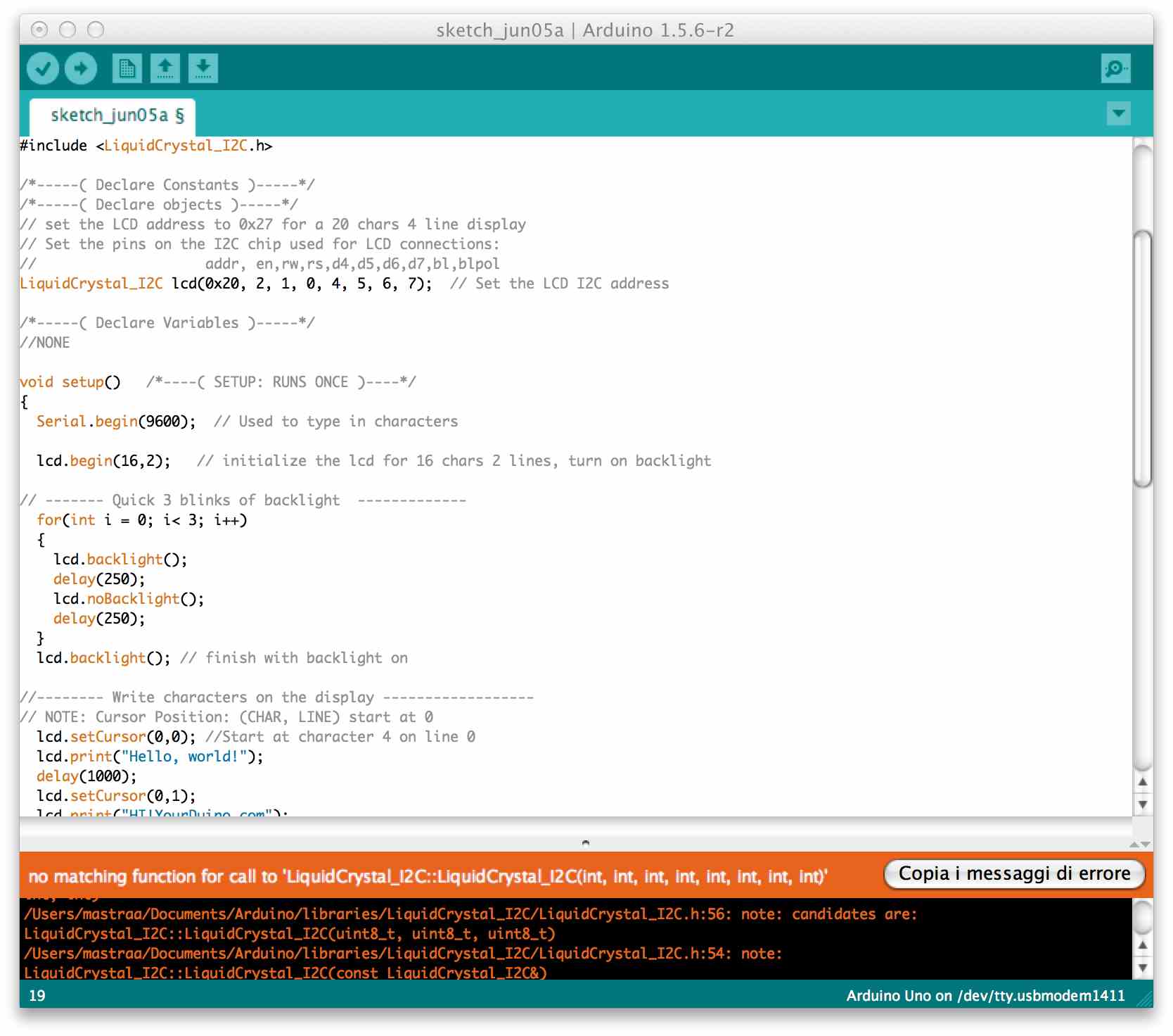 pcf8574 e lcd - Software - Arduino Forum