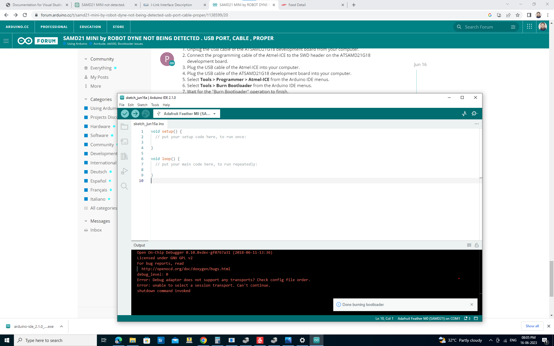 SAMD21 MINI by ROBOT DYNE NOT BEING DETECTED . USB PORT, CABLE , PROPER - Page 2 - Uploading ...