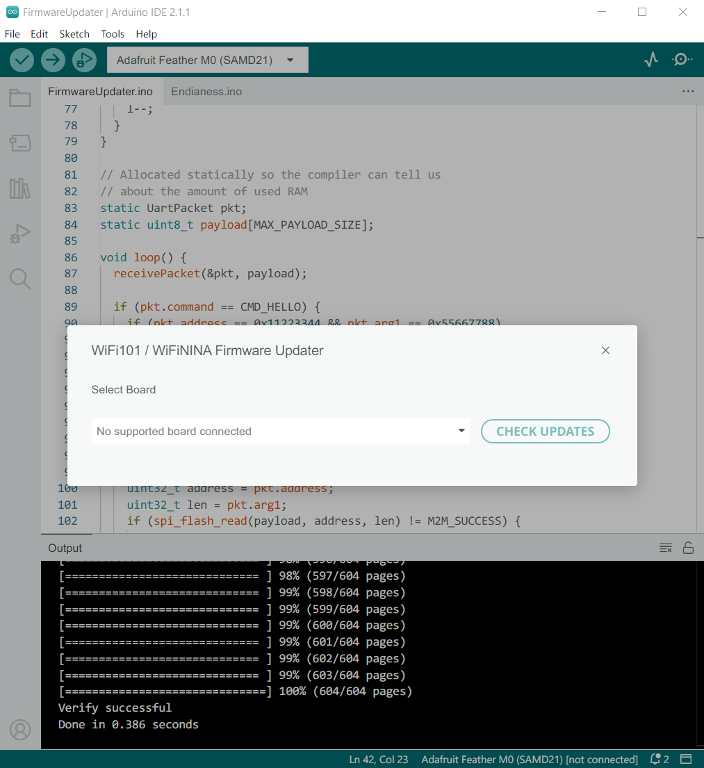 Wifi101 Firmware Updater Not Working With Adafruit Feather M0 Wifi