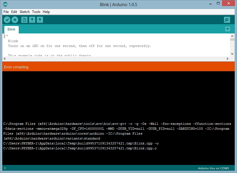 I keep getting "Error compiling." when trying to upload sketches - IDE 1.x - Arduino Forum