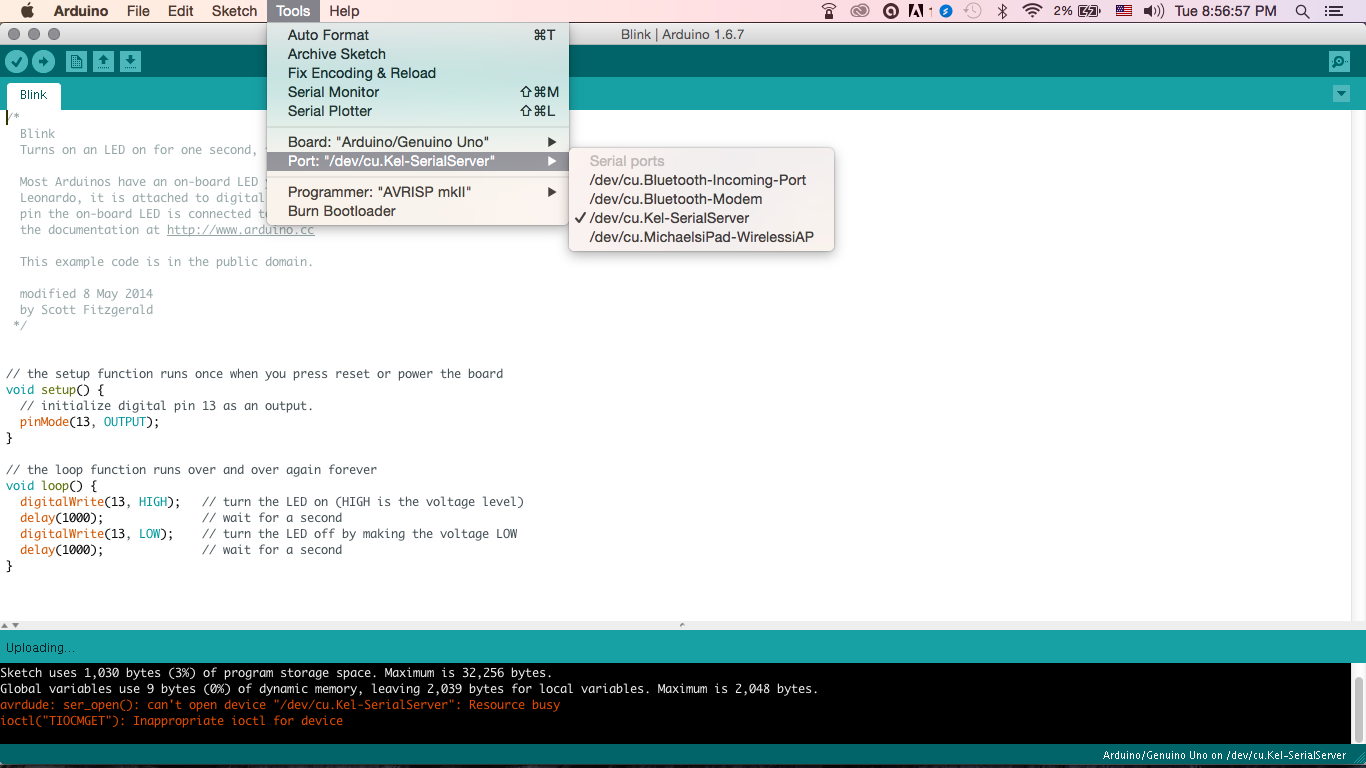 I cannot upload sketch in my Arduino.(Inappropriate ioctl for device ...