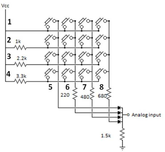 Reading a 4x4 matrix keypad with a single pin on arduino - Programming ...