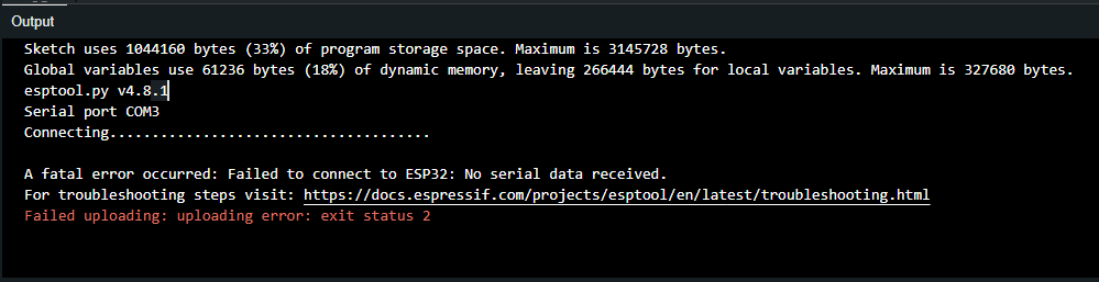 Failed To Connect To Esp32 No Serial Data Received Uploading Arduino Forum 
