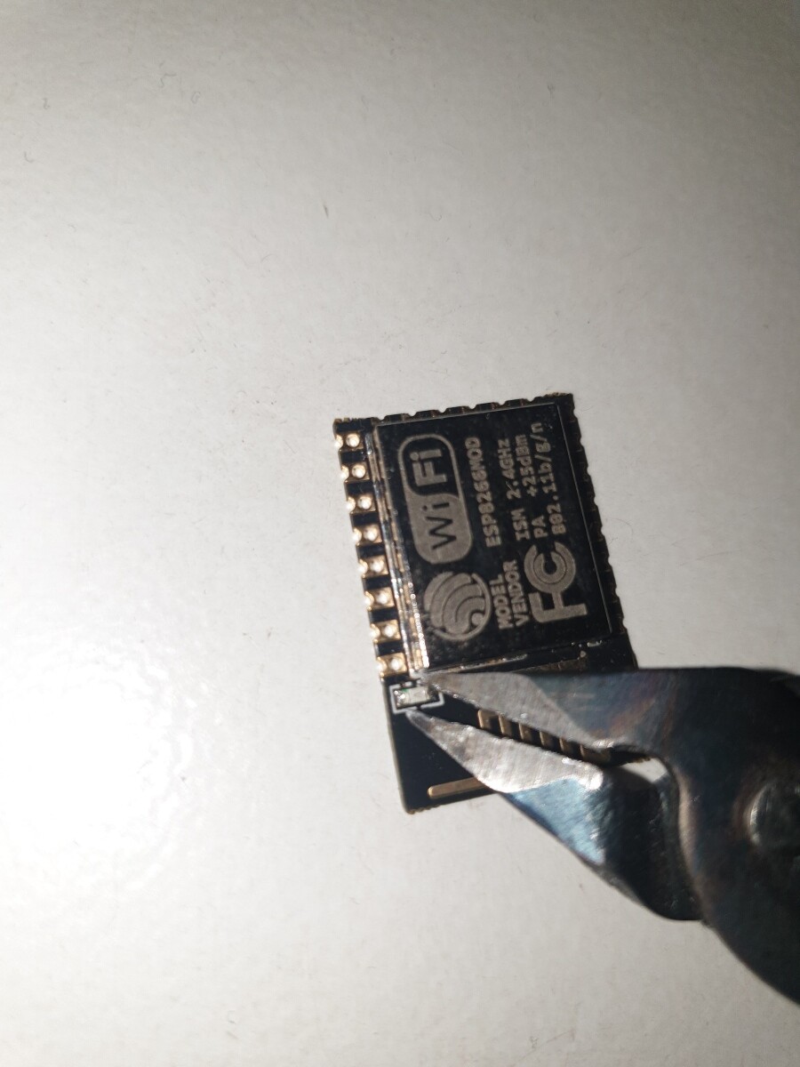 Cutting of the built-in LED on an ESP8266-12E with a tongs! - 3rd Party Boards - Arduino Forum
