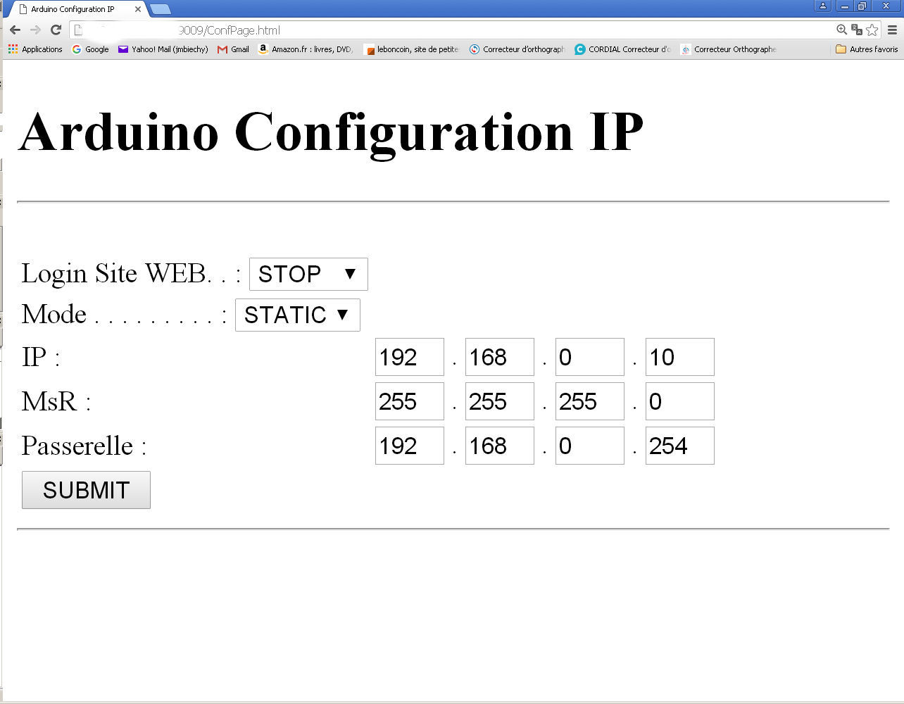 Arduino Configuration IP par page WEB + Serial commande en EEPROM ...