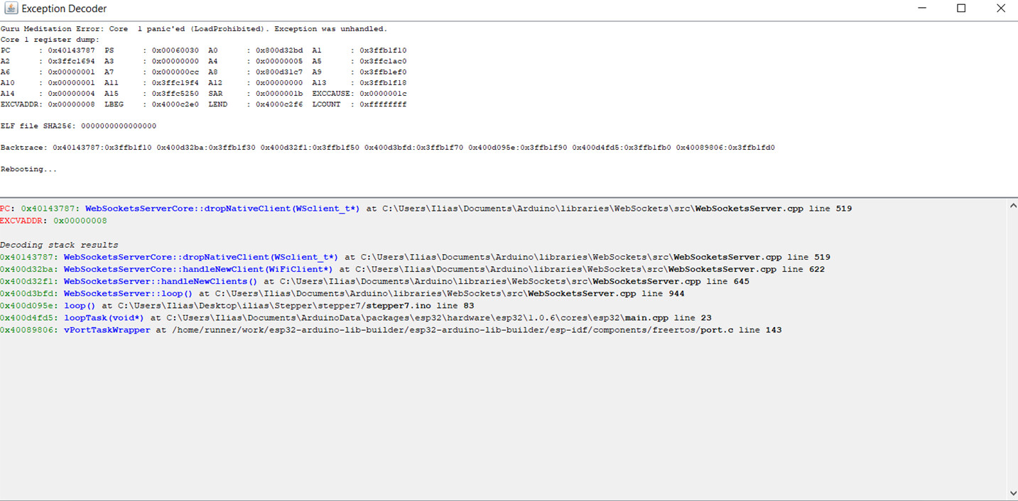 Esp 32 webosocket Guru Meditation Error: Core 1 panic'ed ... Esp 32 webosocket Guru Meditation Error: Core 1 panic'ed ...