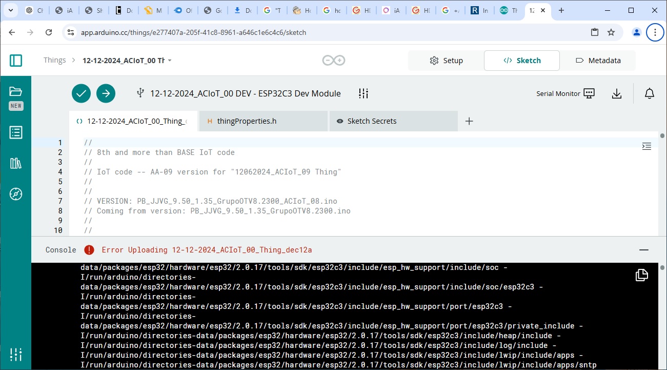 ACIoT build and flash error today Dec 13, 2024 - Cloud IoT - Arduino Forum