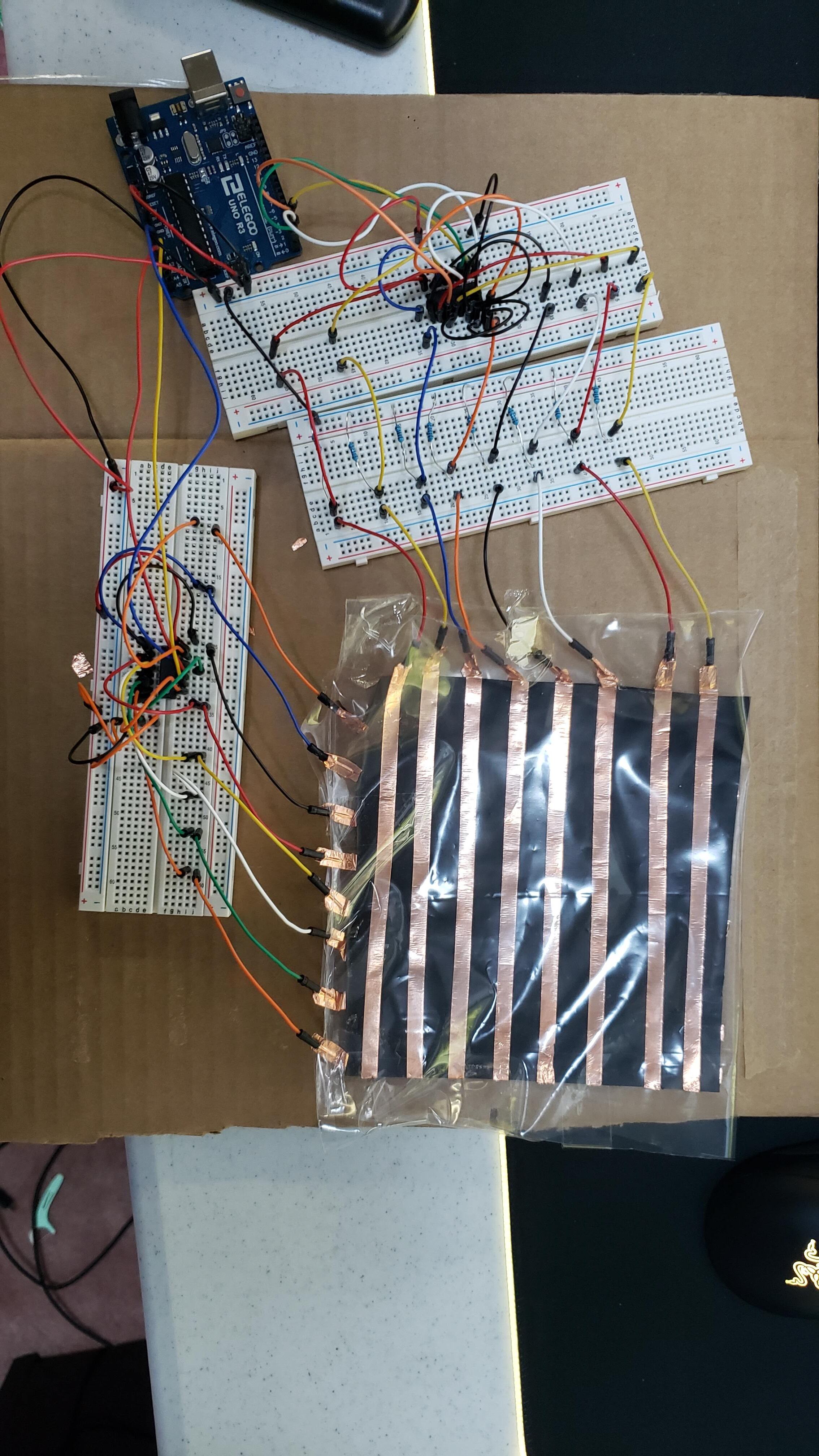 Pressure Sensor Matrix Shift Registers(74HC595) Multiplexors(74HC4051) Velostat - LEDs and ...